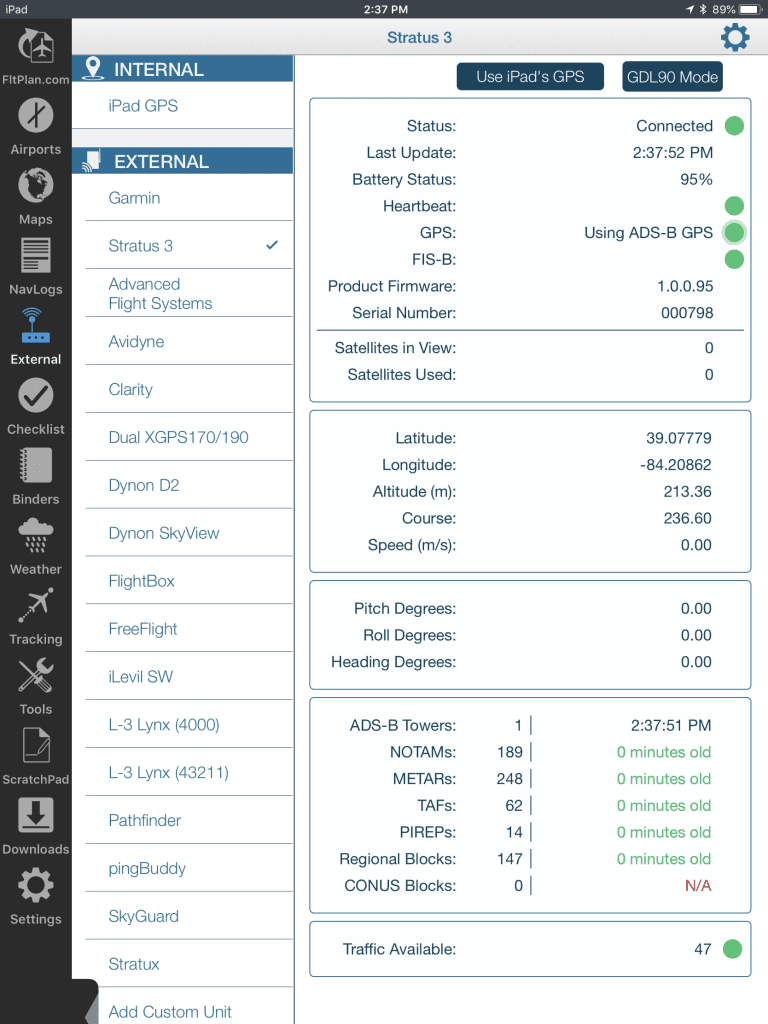 Flying with Stratus 3 and the FltPlan Go app : iPad Pilot News