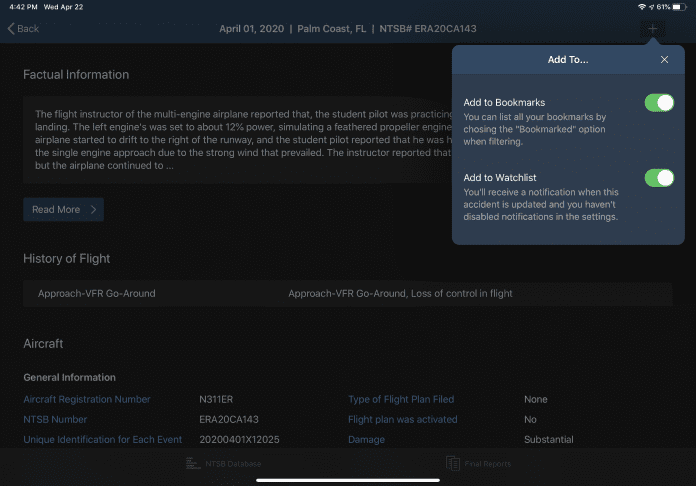 Aviation Accidents app provides quick access to NTSB database : iPad ...