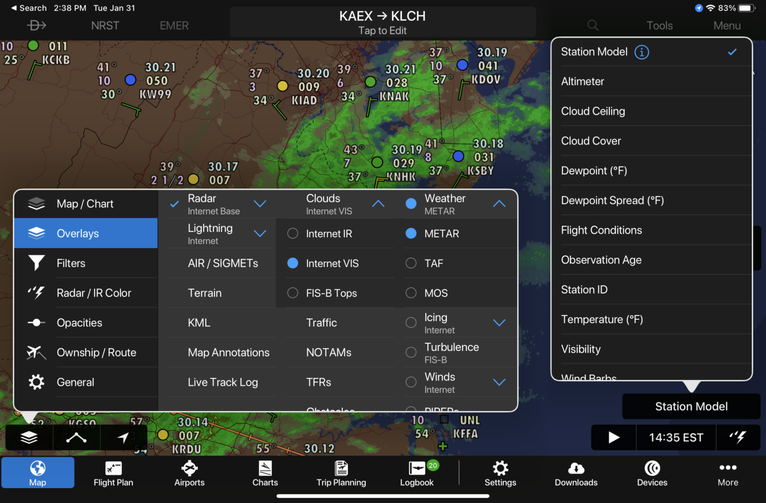 Garmin Pilot adds METAR station plots and navlog enhancements - iPad ...