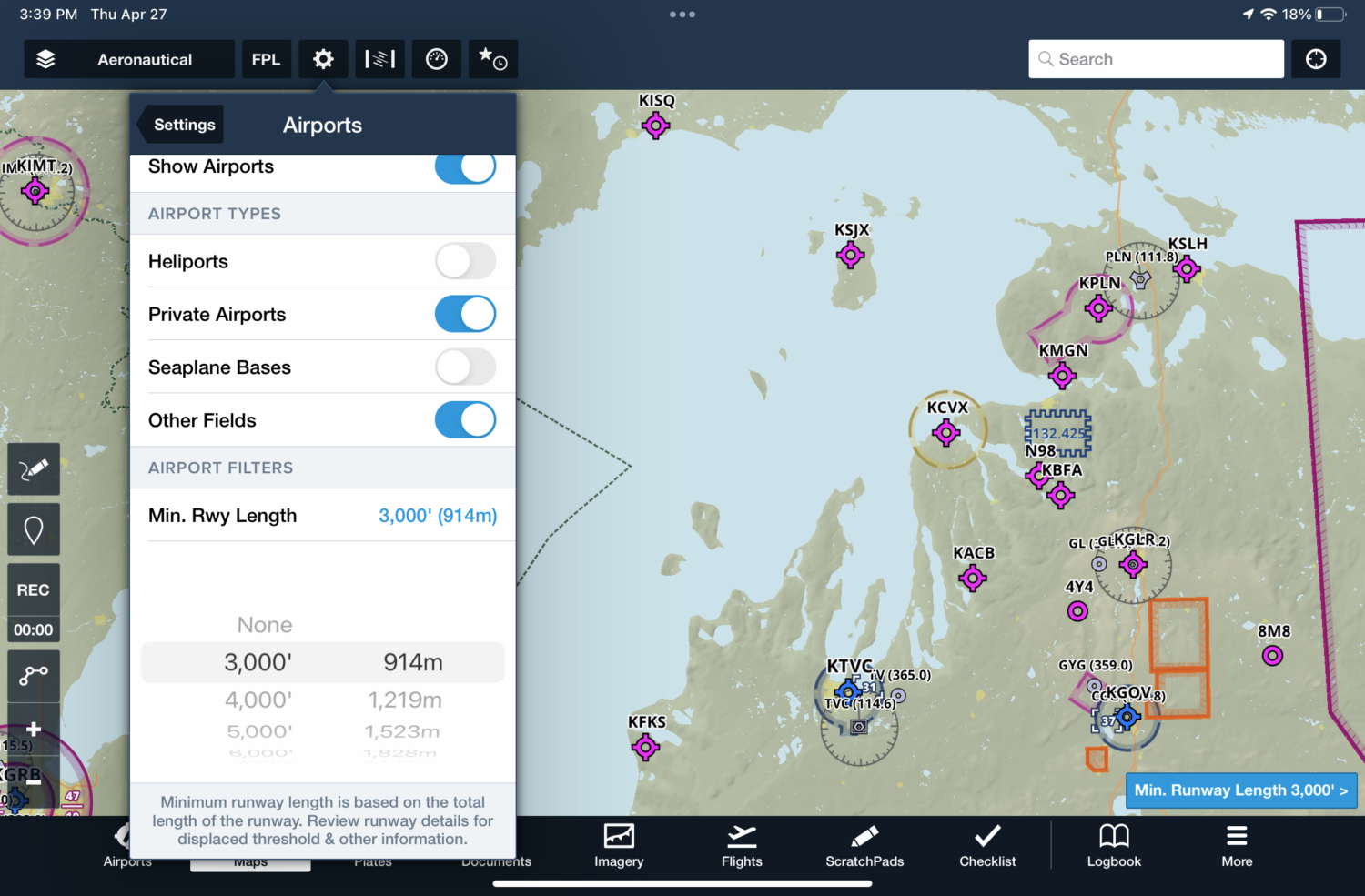 ForeFlight adds runway length filter and profile corridor to the map ...